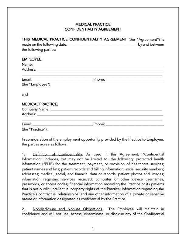 Healthcare Confidentiality Agreement, Medical Practice Confidentiality ...