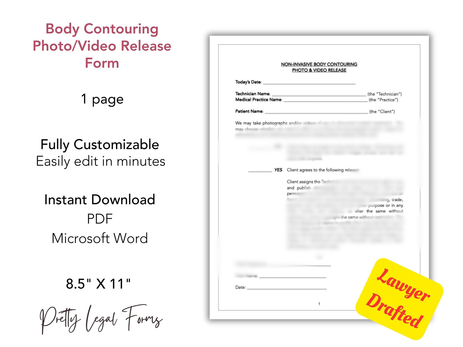 Body Contouring Photo Video Release Body Sculpting Intake Forms Medical ...