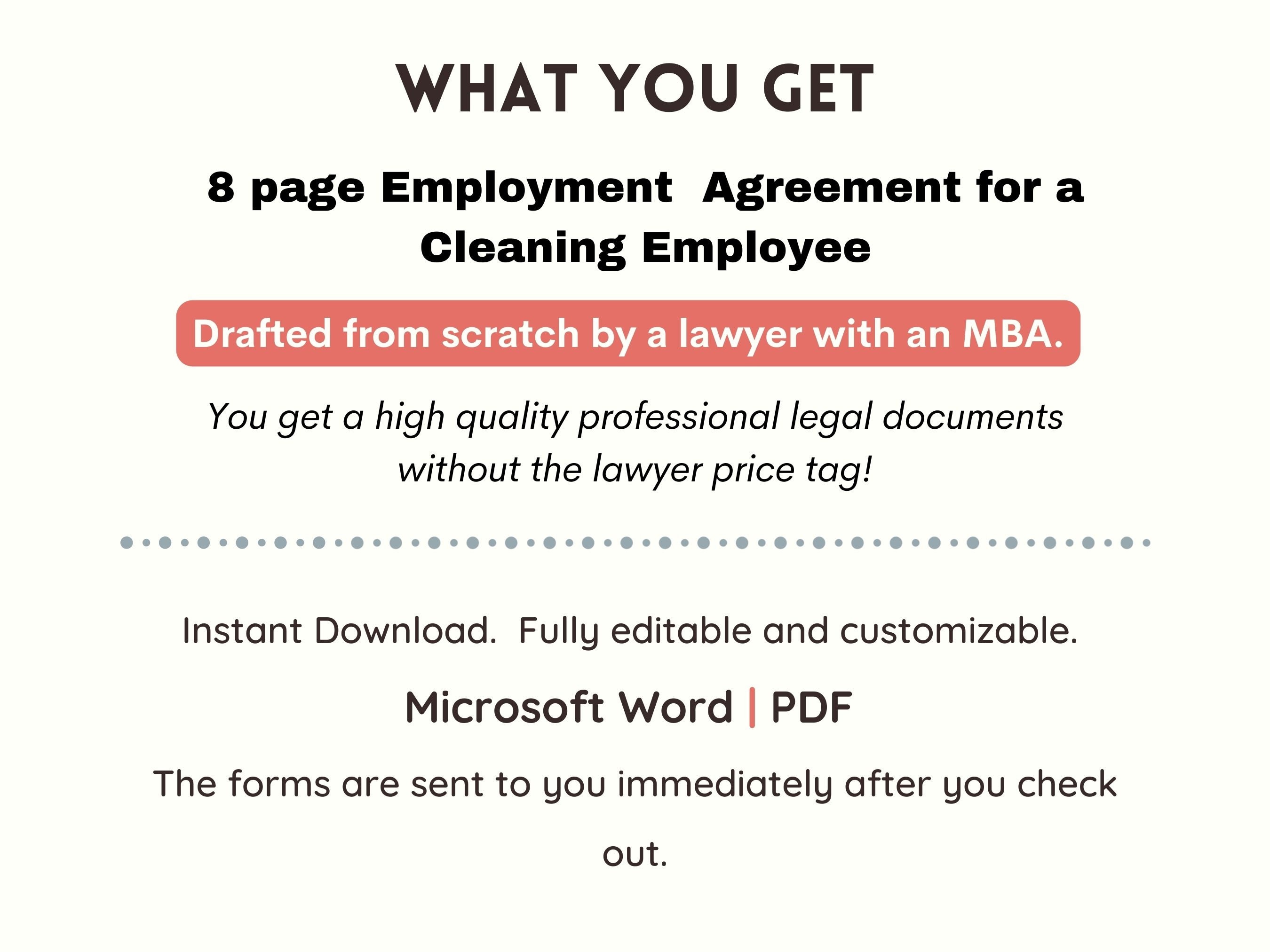 Cleaning Employee Contract, Cleaner Employment Agreement, Cleaning ...