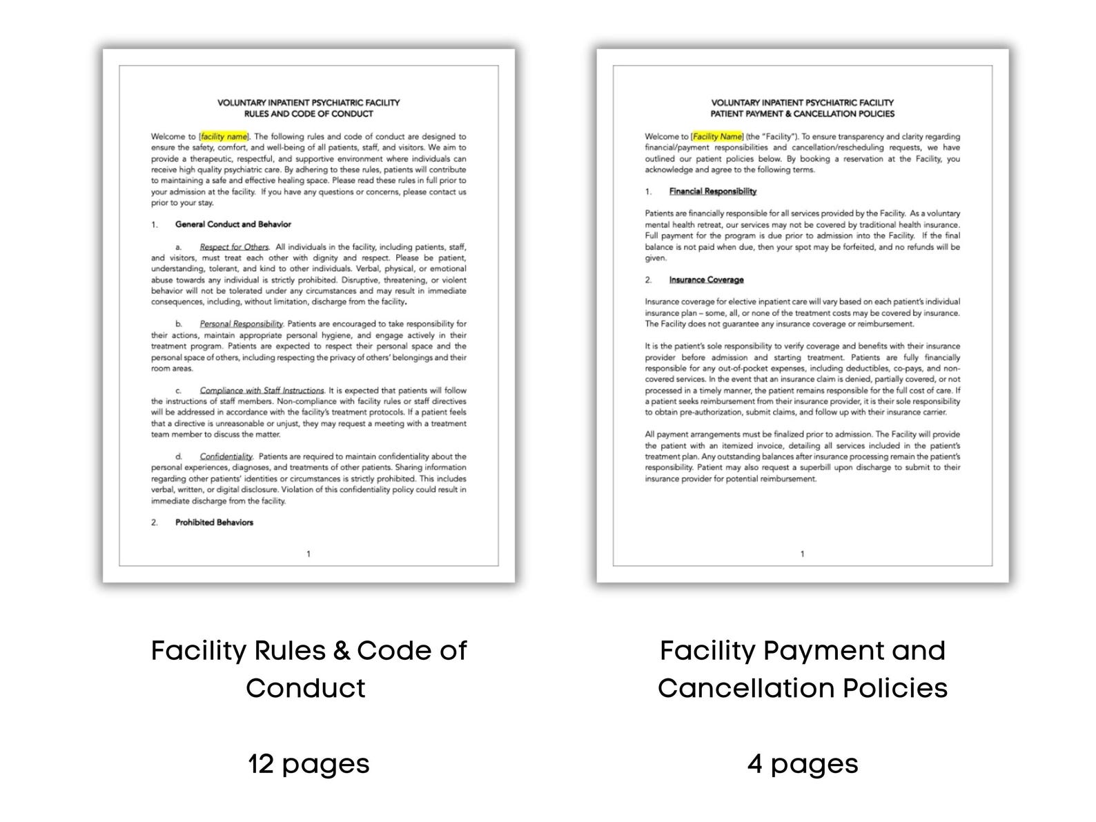 Voluntary Inpatient Psychiatry Forms Bundle Mental Health Retreat ...