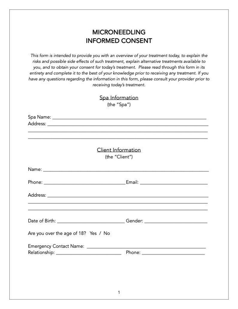 Microneedling Consent Form Medical Spa Template Client Intake Micro ...