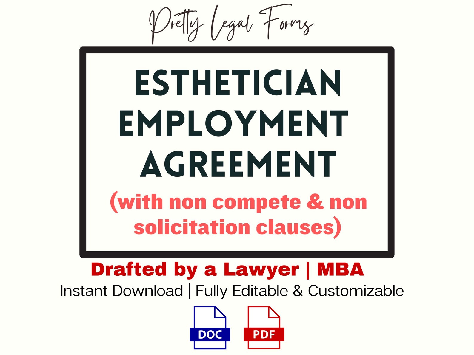 Esthetician Employee Contract With Non Compete and Non Solicitation ...