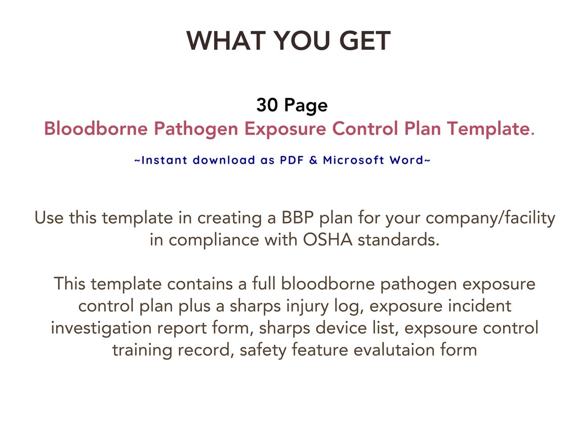 Bloodborne Pathogen Exposure Control Plan OSHA Compliance Medical Spa ...