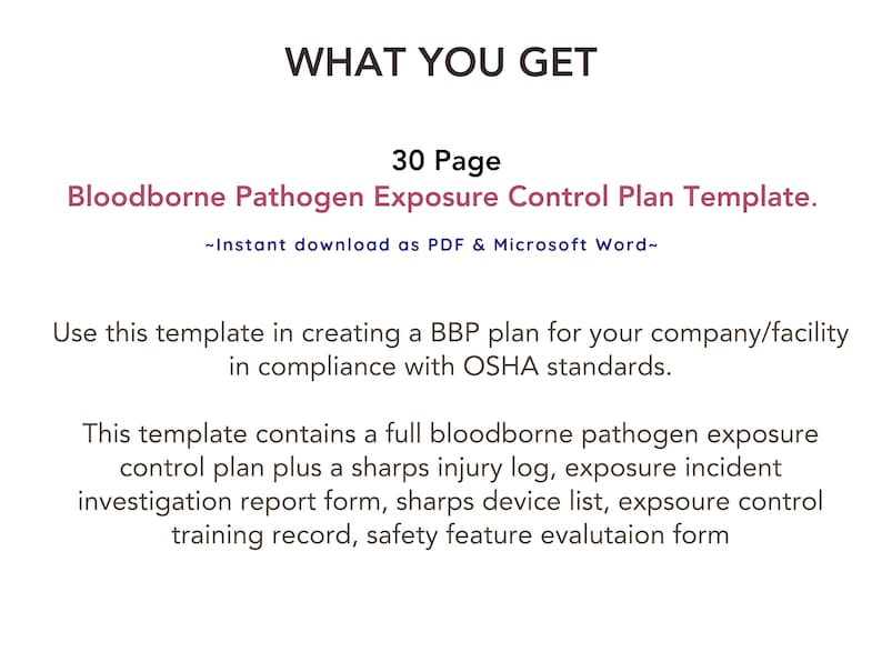 Bloodborne Pathogen Exposure Control Plan OSHA Compliance Medical Spa Safety Policy and ...