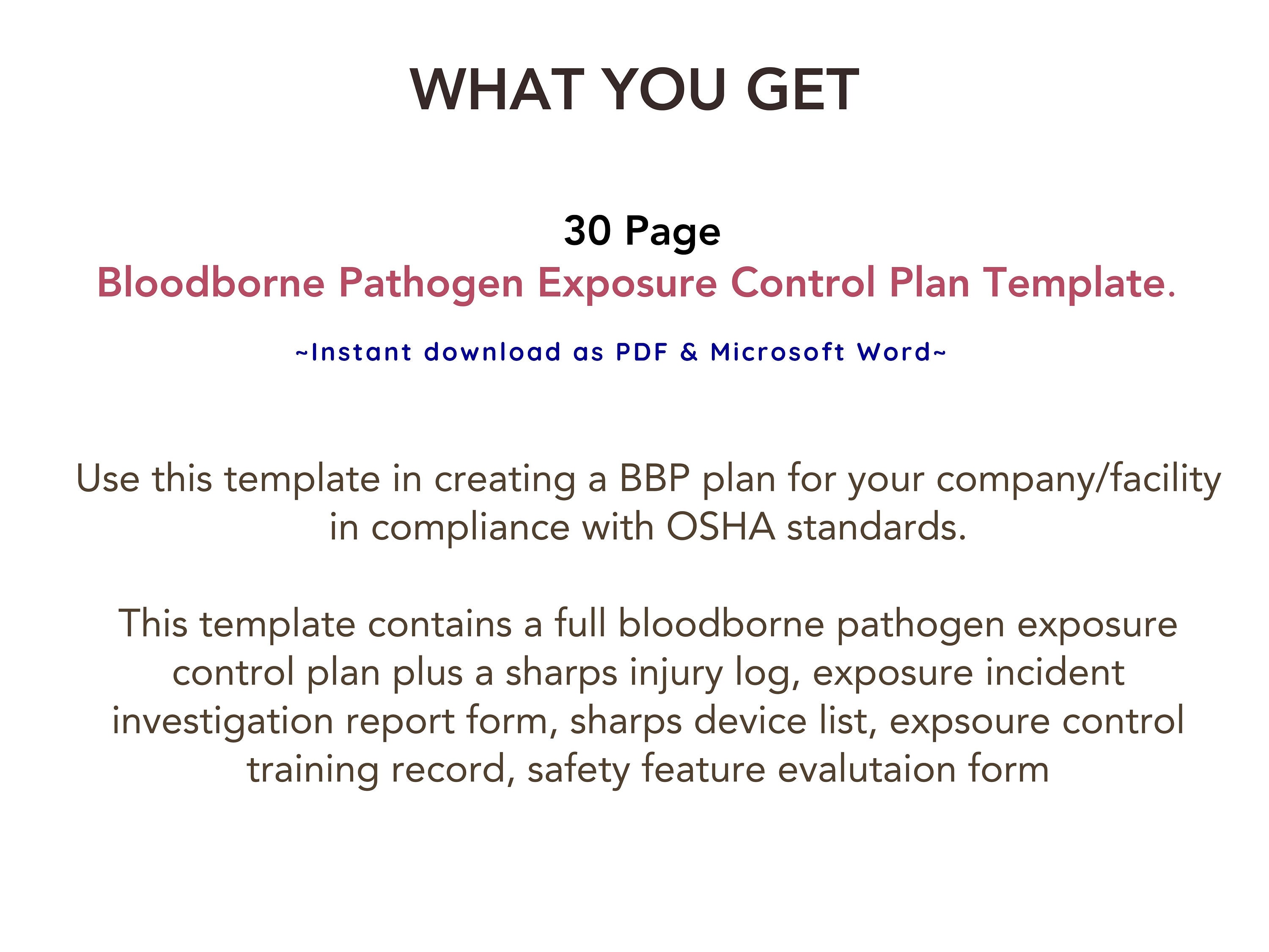 Bloodborne Pathogen Exposure Control Plan OSHA Compliance Medical Spa Safety Policy and ...