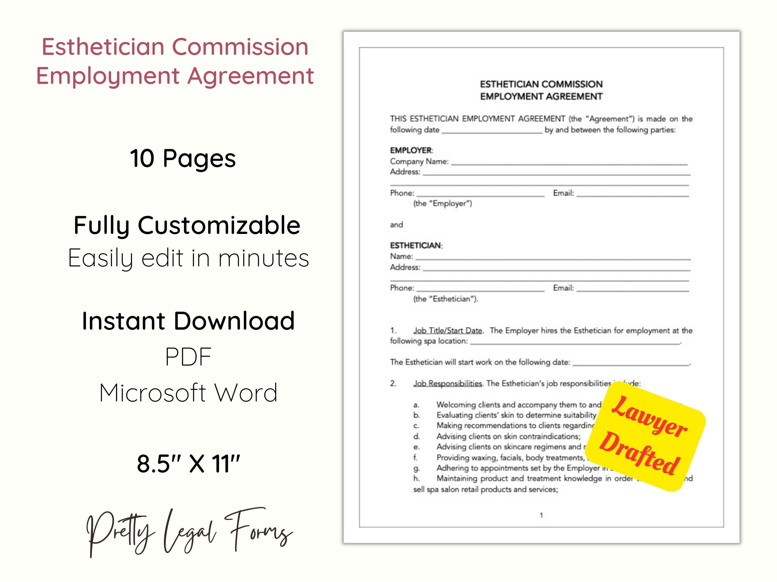 Esthetician Commission Agreement Aesthetician Employee Commission ...