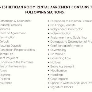 Esthetician Room Rental Contract Template Esthetician Suite Lease Agreement Beauty Room Rental ...