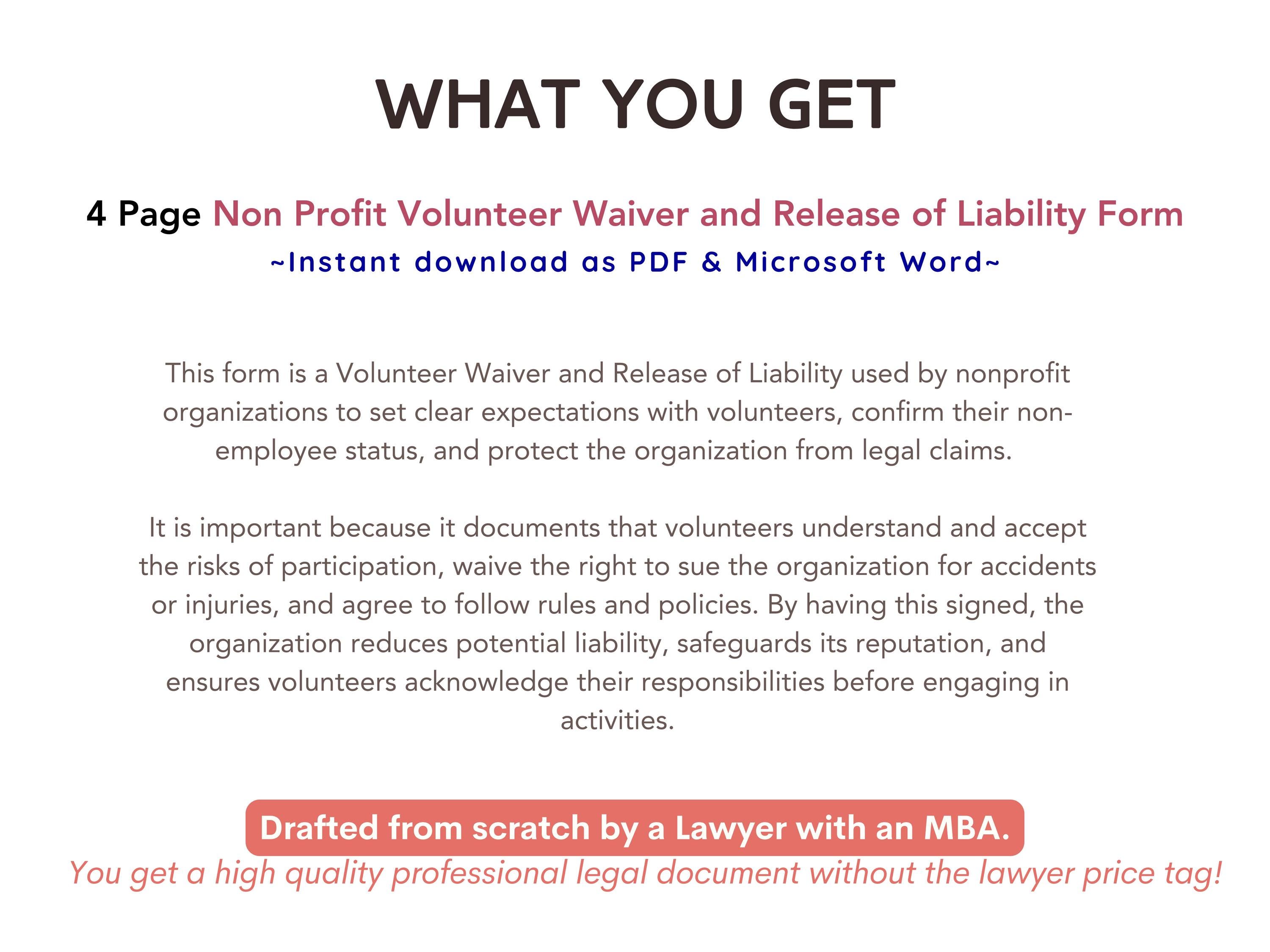Non Profit Volunteer Waiver and Release of Liability Form (with Media ...