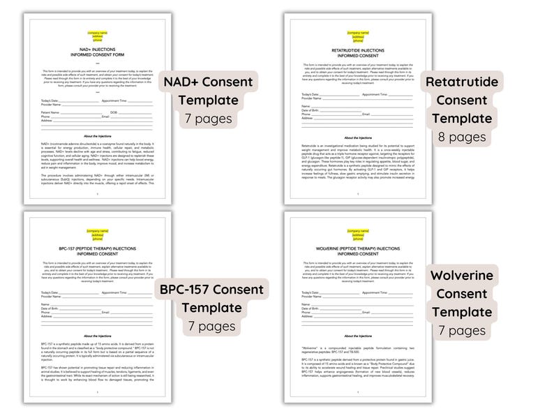 Peptide Therapy Consent Forms Bundle Semaglutide Tirzepatide BPC-157 ...