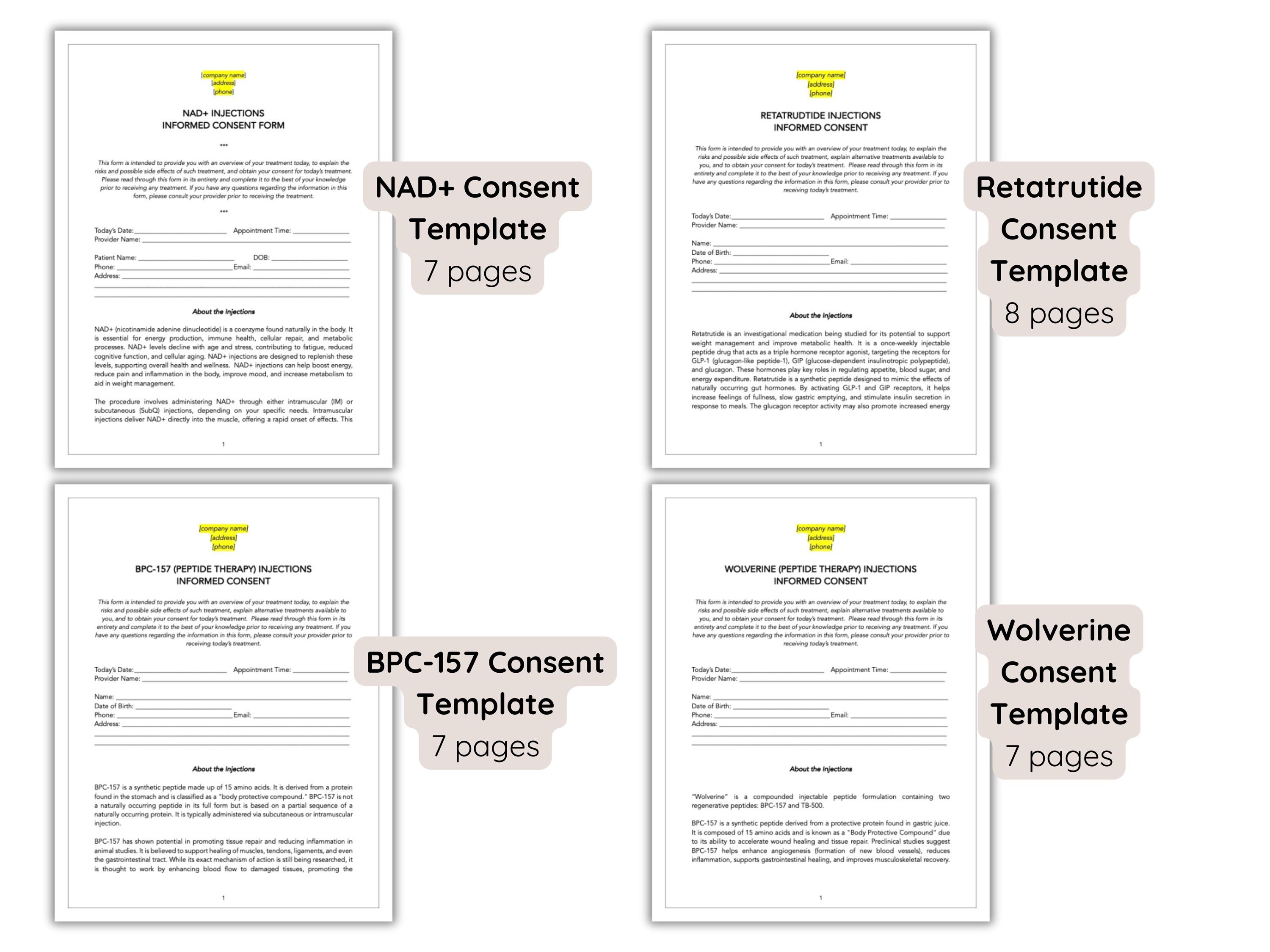 Peptide Therapy Consent Forms Bundle Semaglutide Tirzepatide BPC-157 ...