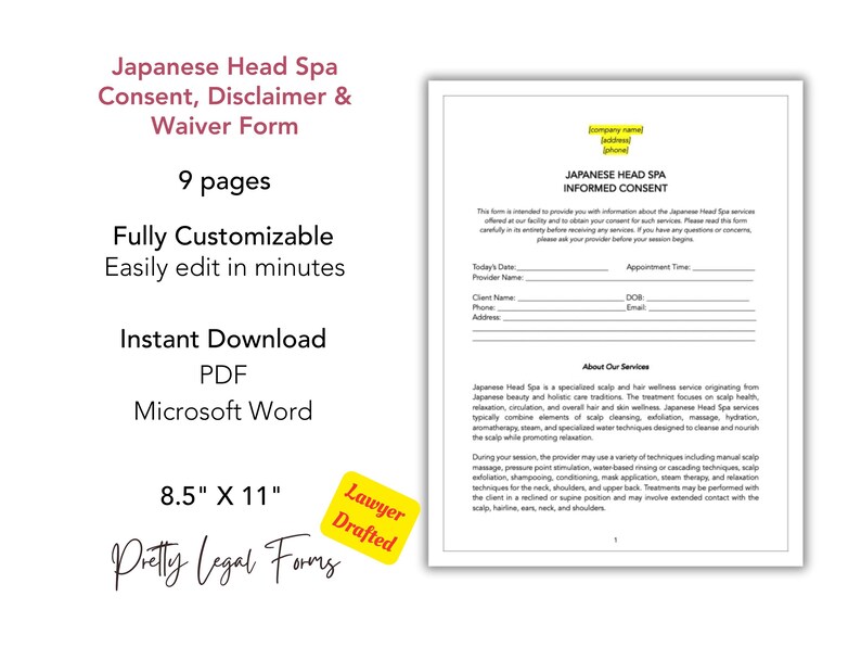 Japanese Head Spa Consent Form Template | Head Spa Disclaimer & Waiver ...