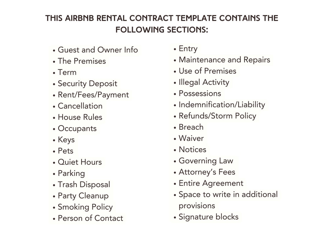 Airbnb Rental Contract Template, Airbnb Contract, Airbnb Lease ...