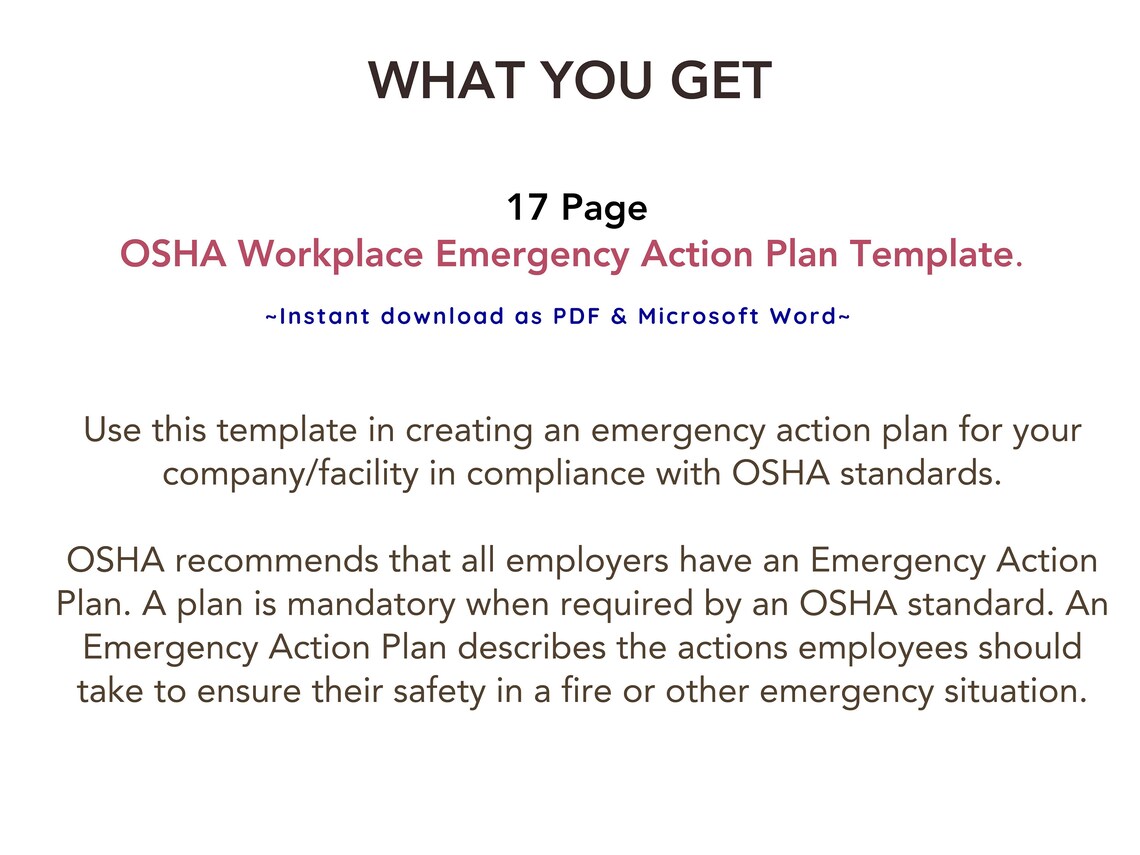 OSHA Emergency Action Plan Template Medical Spa Safety Policy and ...