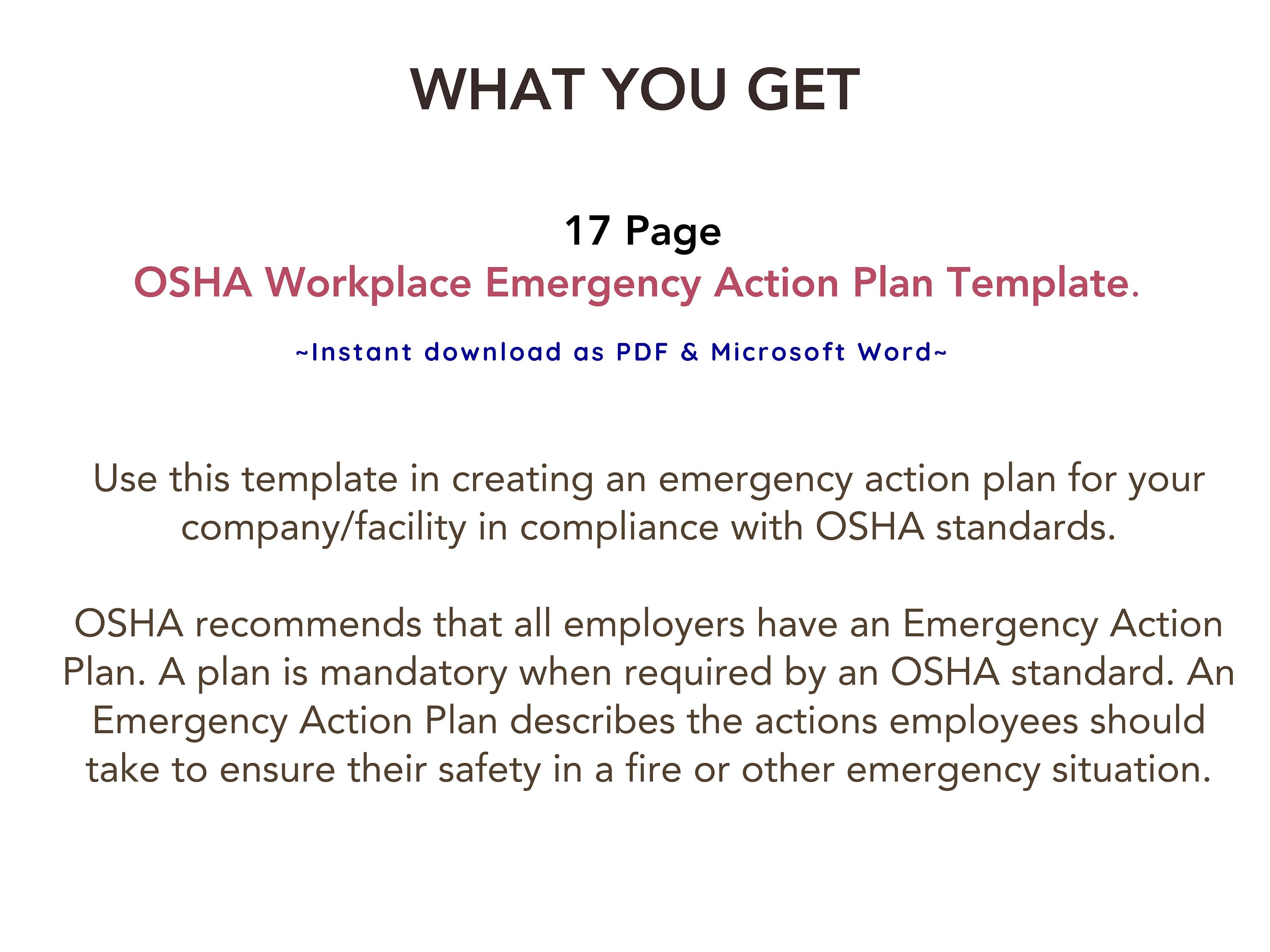 OSHA Emergency Action Plan Template Medical Spa Safety Policy and ...