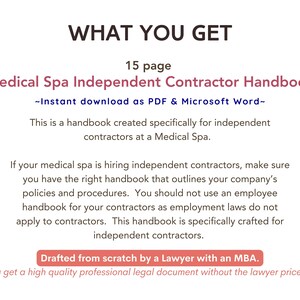 Medical Spa Handbook, Med Spa Independent Contractor Handbook, Med Spa ...