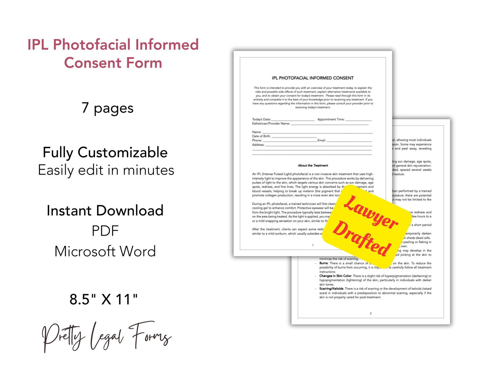 IPL Photofacial Consent Form Esthetician Facial Consultation Form ...