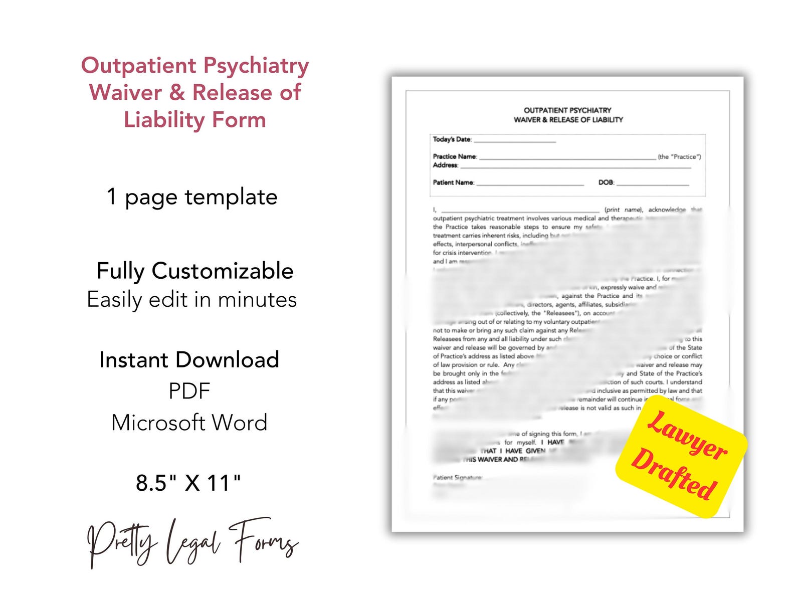 Outpatient Psychiatry Waiver and Release of Liability Template Mental ...