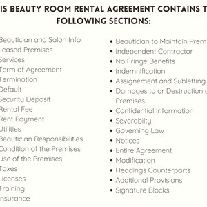 Beauty Room Rental Contract, Salon Booth Rental Agreement, Beauty Room ...