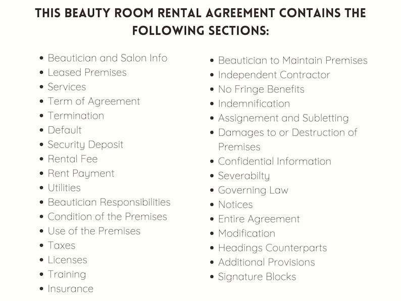 Beauty Room Rental Contract, Salon Booth Rental Agreement, Beauty Room ...