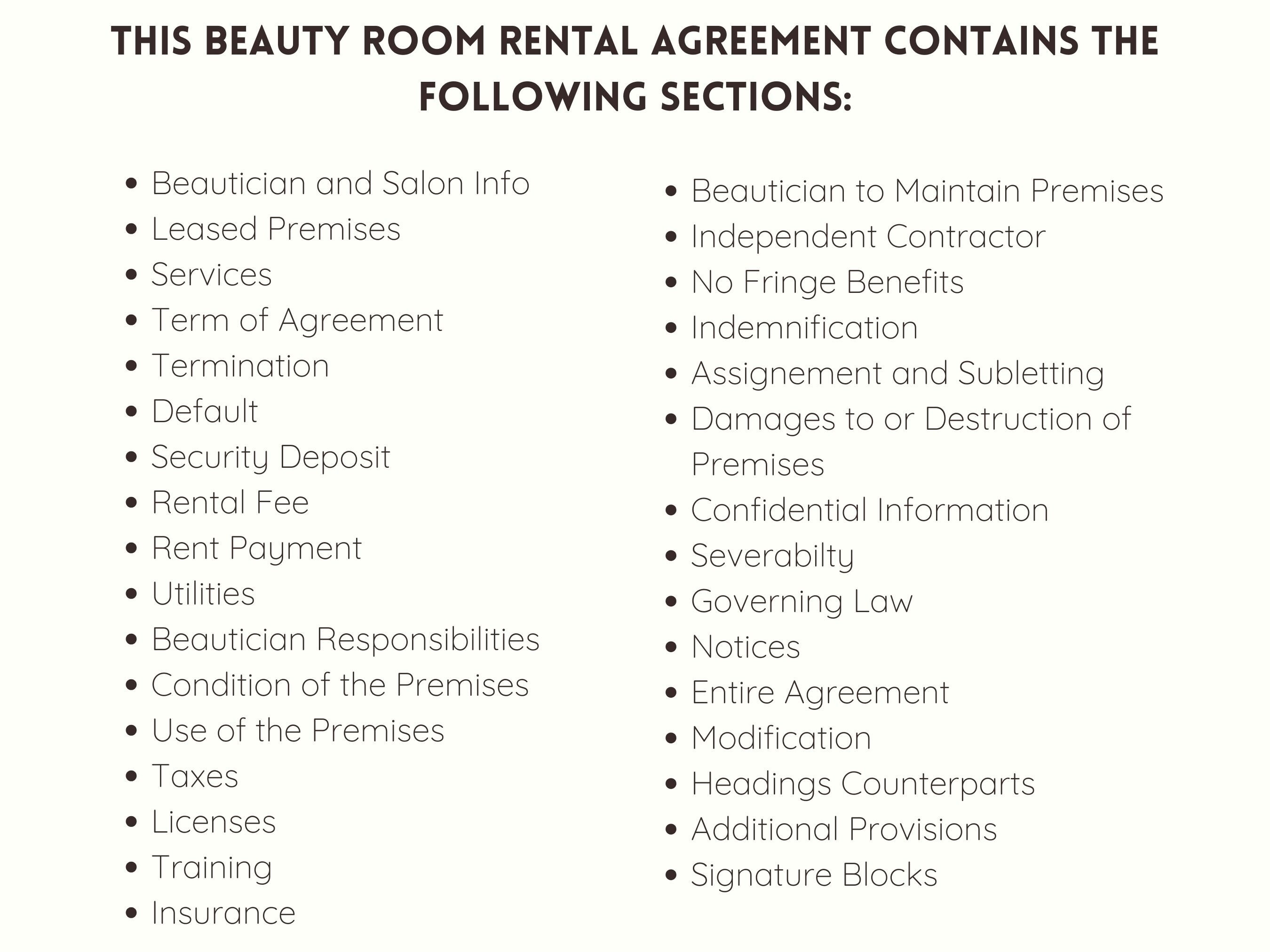 Beauty Room Rental Contract, Salon Booth Rental Agreement, Beauty Room ...