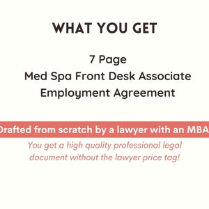 Medical Spa Front Desk Associate Employment Agreement Contract Template ...