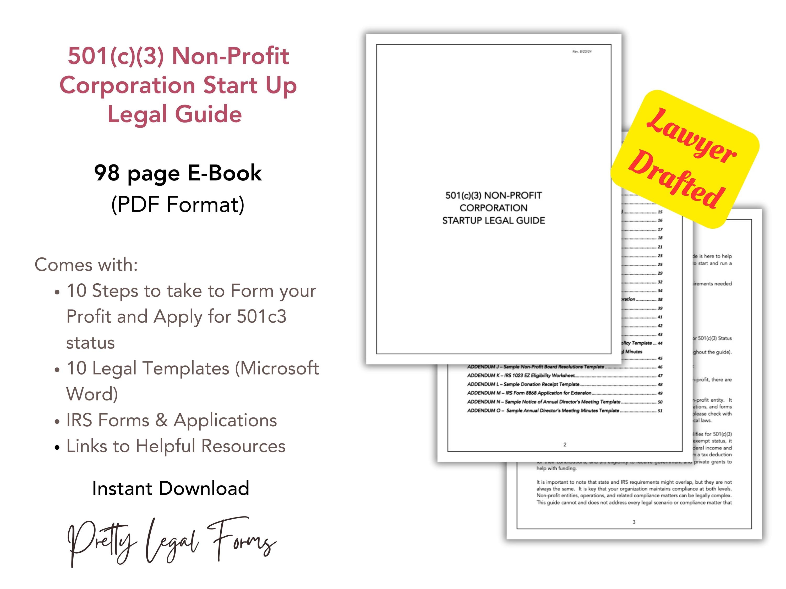 501c3 Non Profit Start up Guide Non-profit Corporation Templates ...