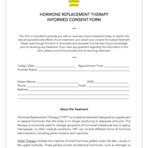HRT Consent Form Hormone Replacement Therapy Informed Consent HRT ...