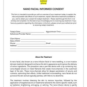 Nano Facial Consent Form Esthetician Nano Infusion Facial Informed ...