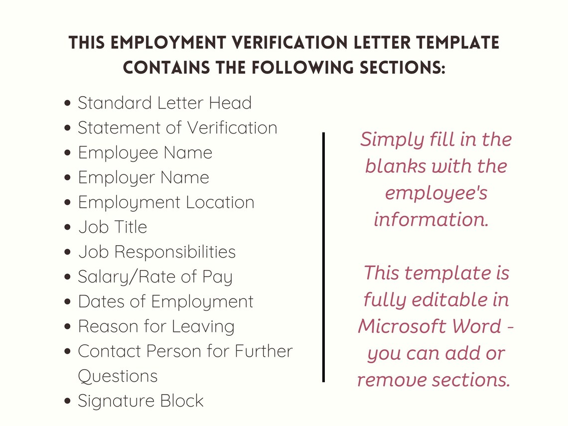 Employment Verification Letter Template Employee Verification Form HR ...