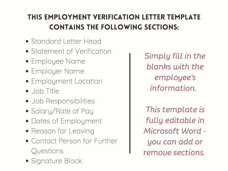 Employment Verification Letter Template Employee Verification Form HR ...