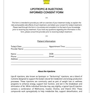 Lipotropic B Injection Informed Consent Form Lipo B Consent Template ...