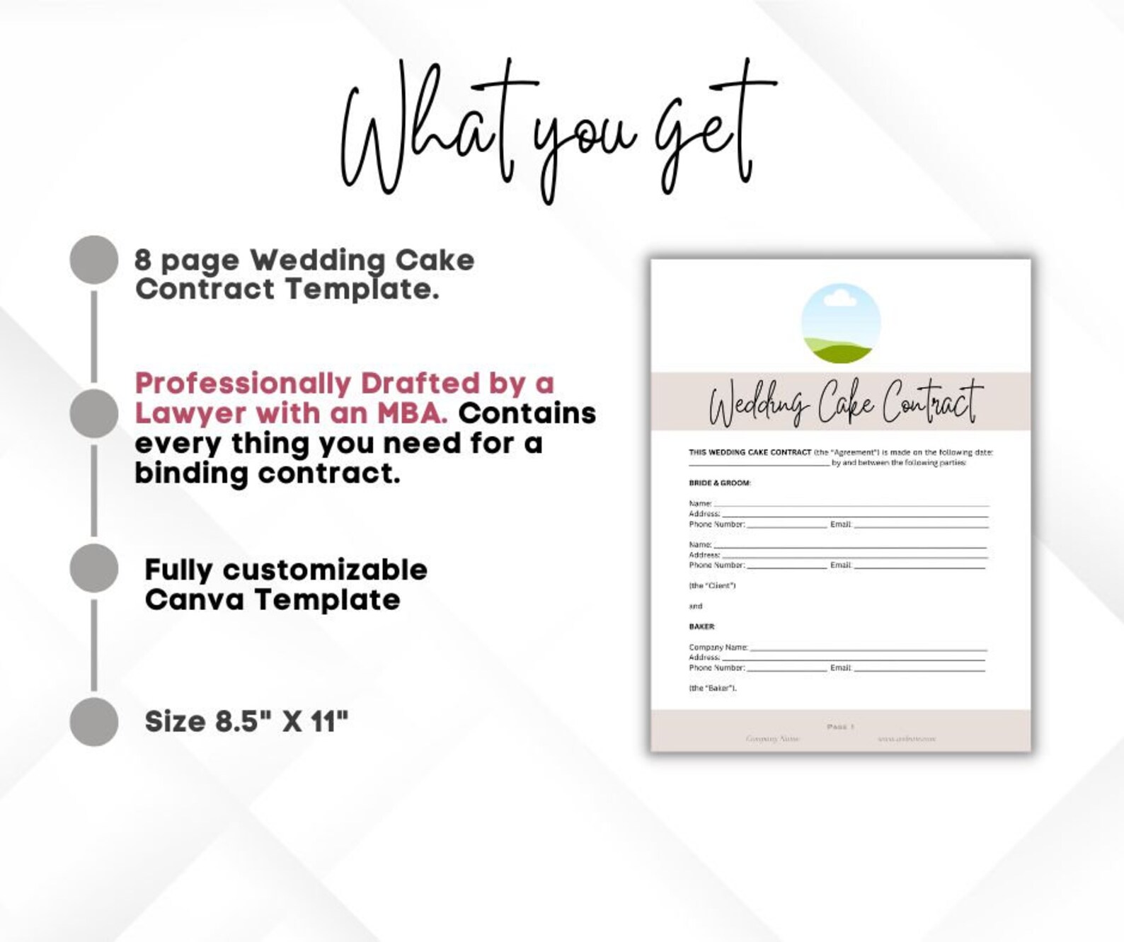 Wedding Cake Contract CANVA Template Wedding Cake Order Form Wedding ...