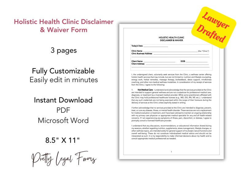 Holistic Health Waiver and Disclaimer Wellness Clinic Client Intake ...