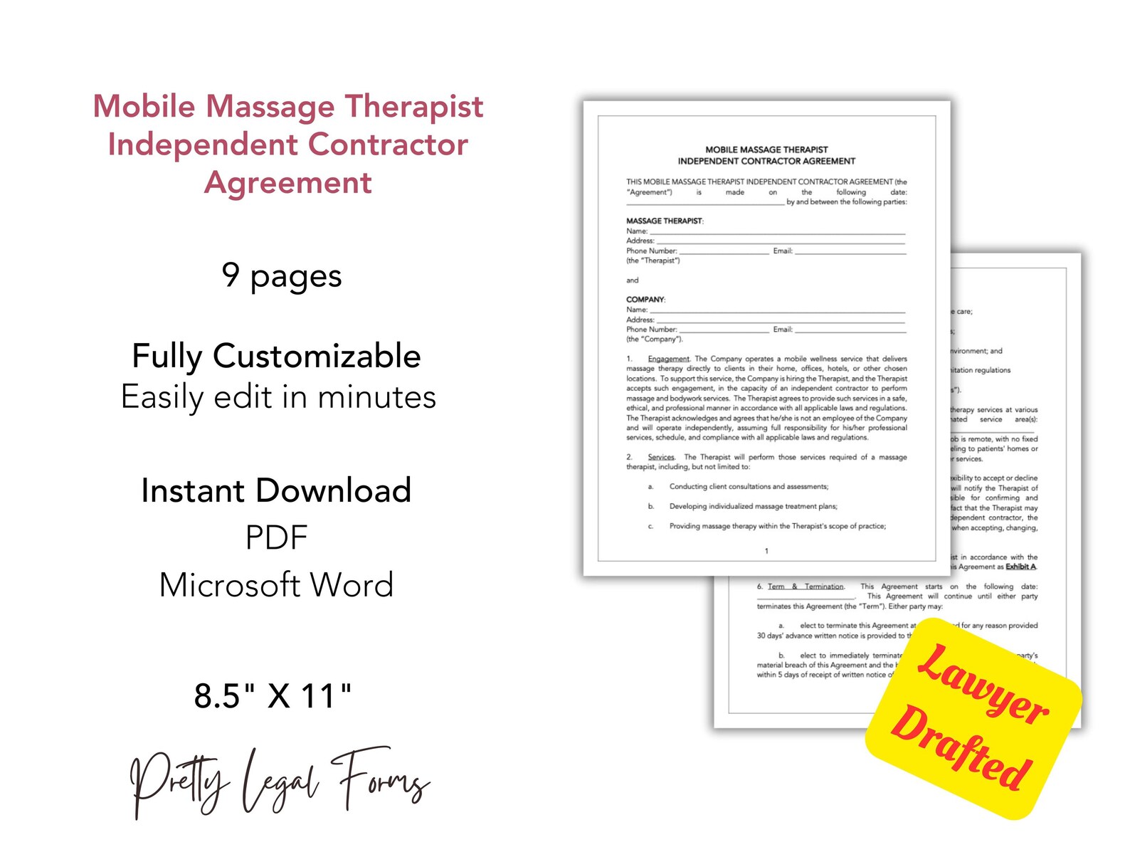 Mobile Massage Therapist Independent Contractor Agreement 1099 Massage ...
