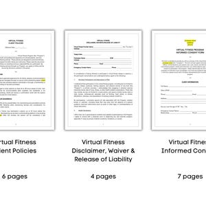 Virtual Fitness Legal Forms Bundle Online Fitness Coach Waiver Informed Consent Terms of Service ...