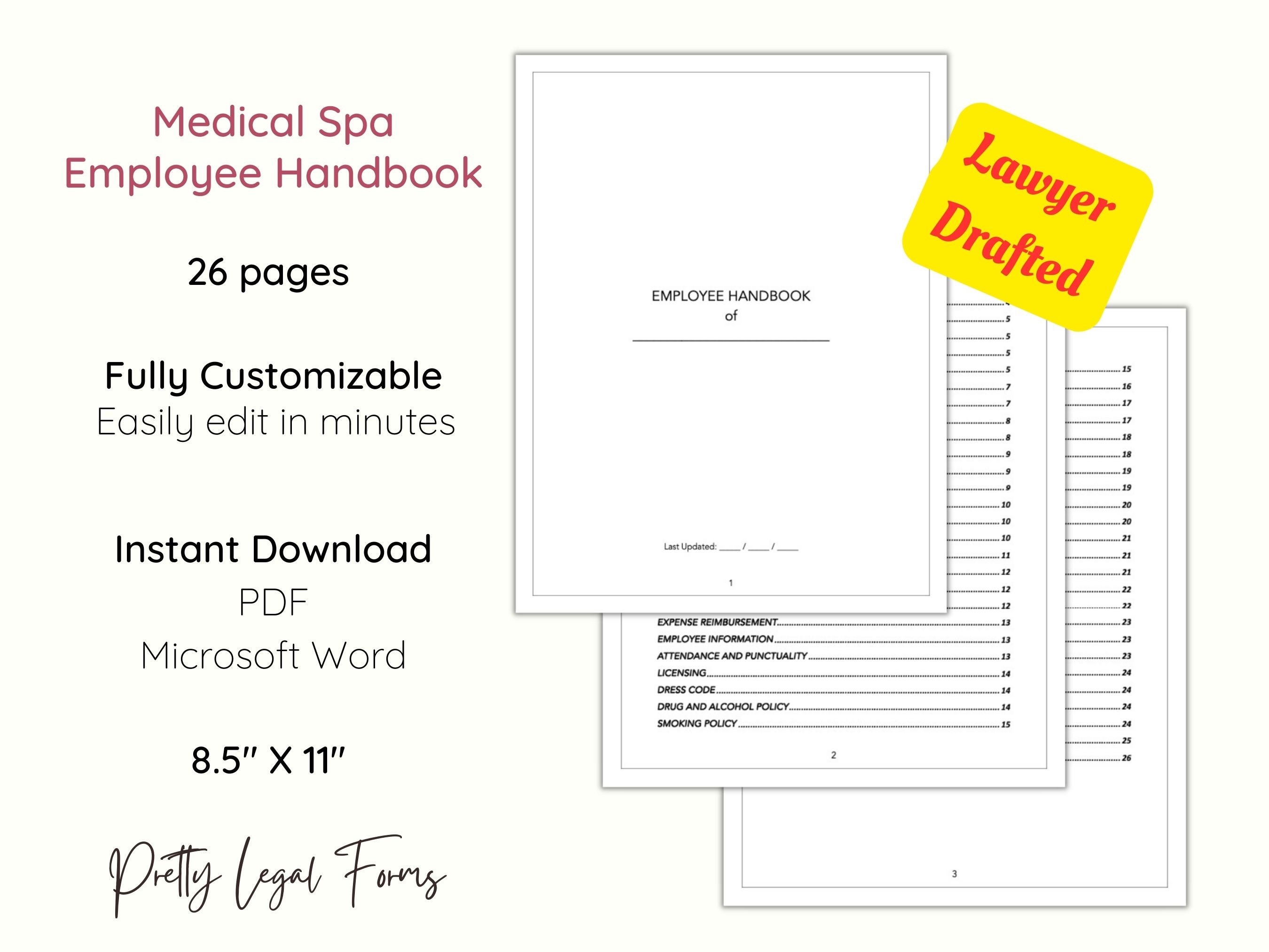 Medical Spa Employee Handbook, Med Spa Employee Manual, Spa Employee ...