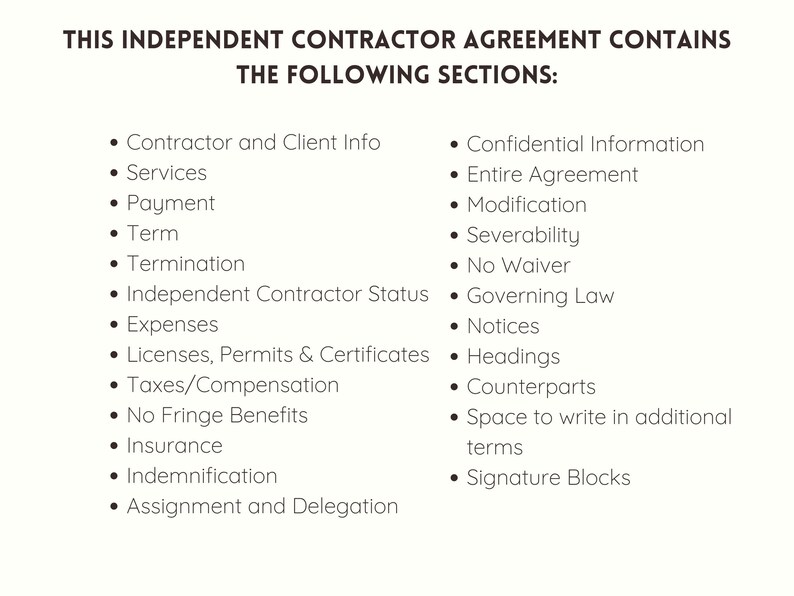 Independent Contractor Agreement Contract Template, 1099 Hiring Work ...