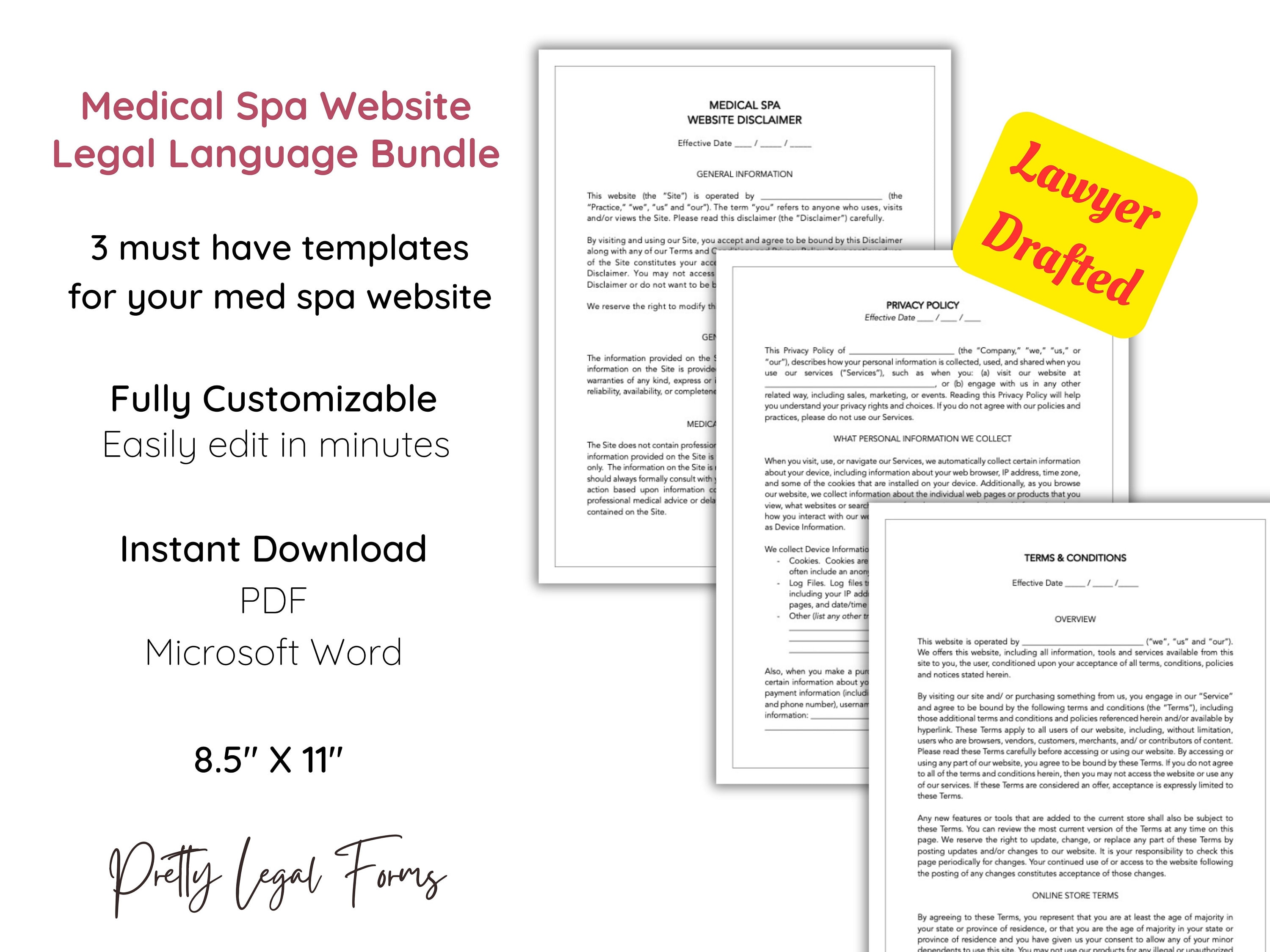 Medical Spa Website Legal Language Bundle Med Spa Terms of Use Privacy ...