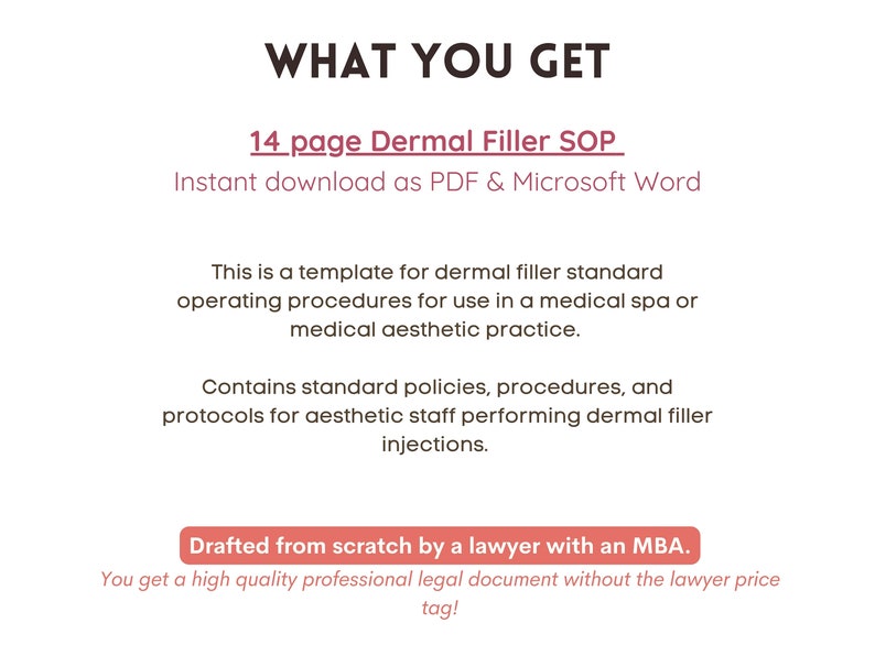 Dermal Filler SOP, Med Spa Protocol, Medical Spa Policy Standard ...