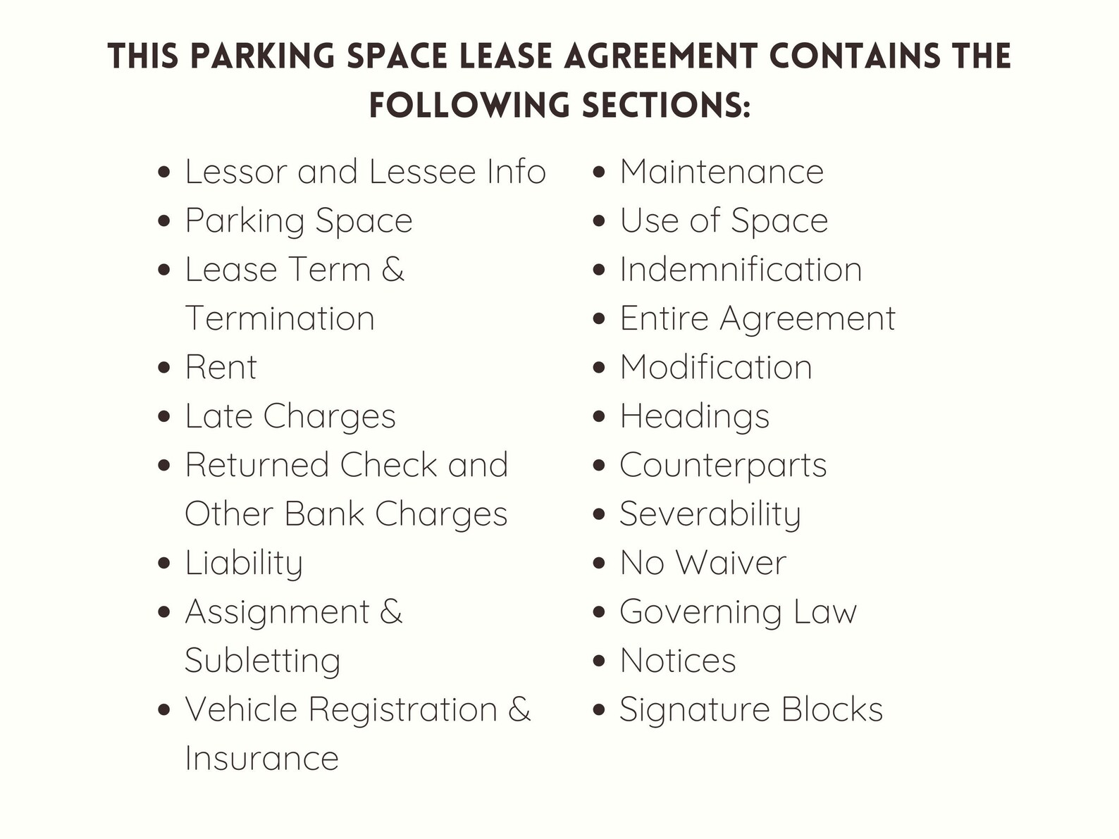 Parking Space Lease Agreement Template, Parking Spot Rental Agreement ...