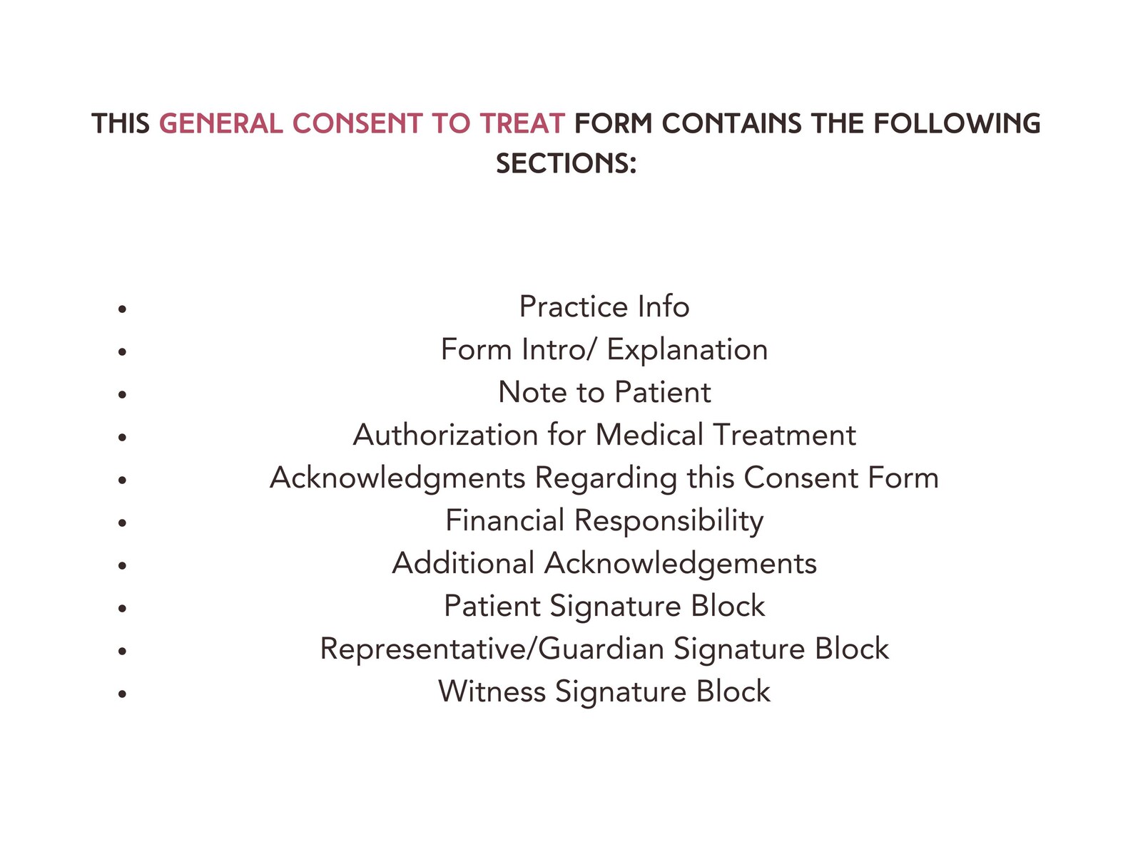 General Consent to Treat Form Internal Medical Practice Informed ...