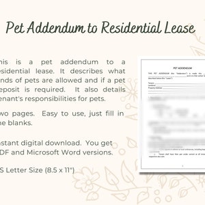Pet Addendum to Residential Lease | Residential Lease Forms for Tenants ...
