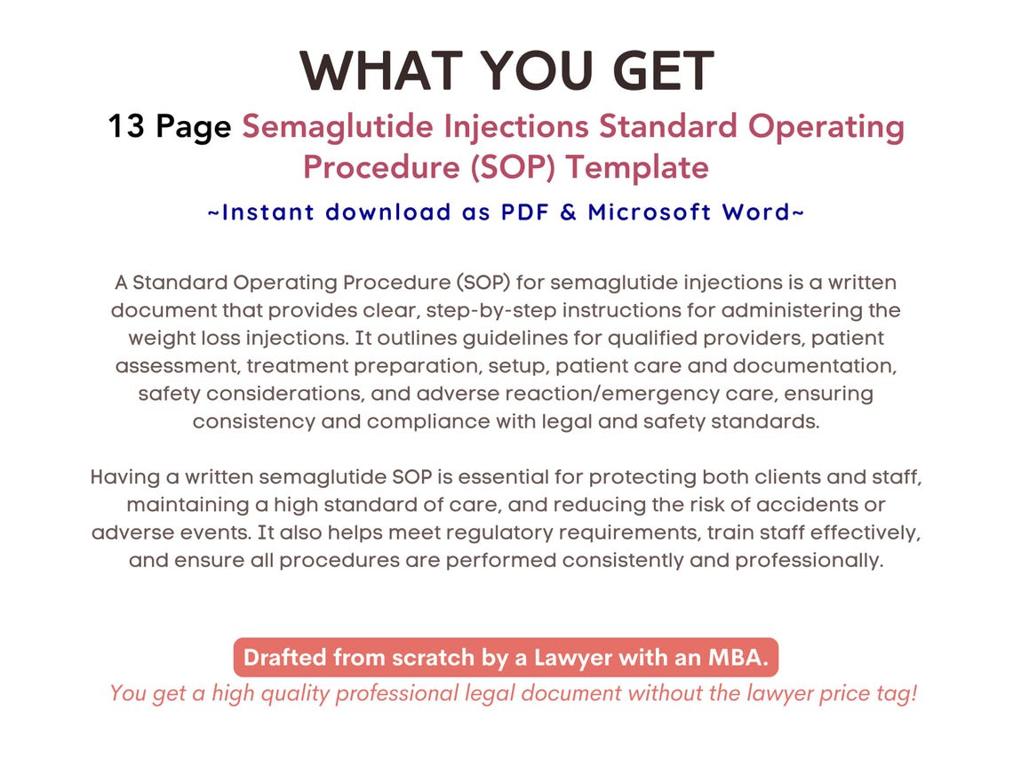 Semaglutide SOP Weight Loss Injections GLP-1 Semaglutide Protocol ...