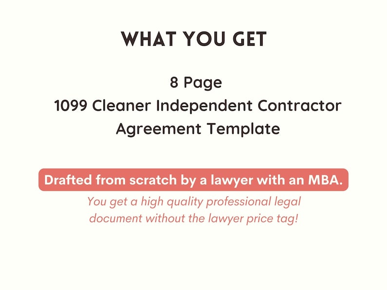 Cleaning Contract 1099 Independent Contractor Agreement for Cleaner ...