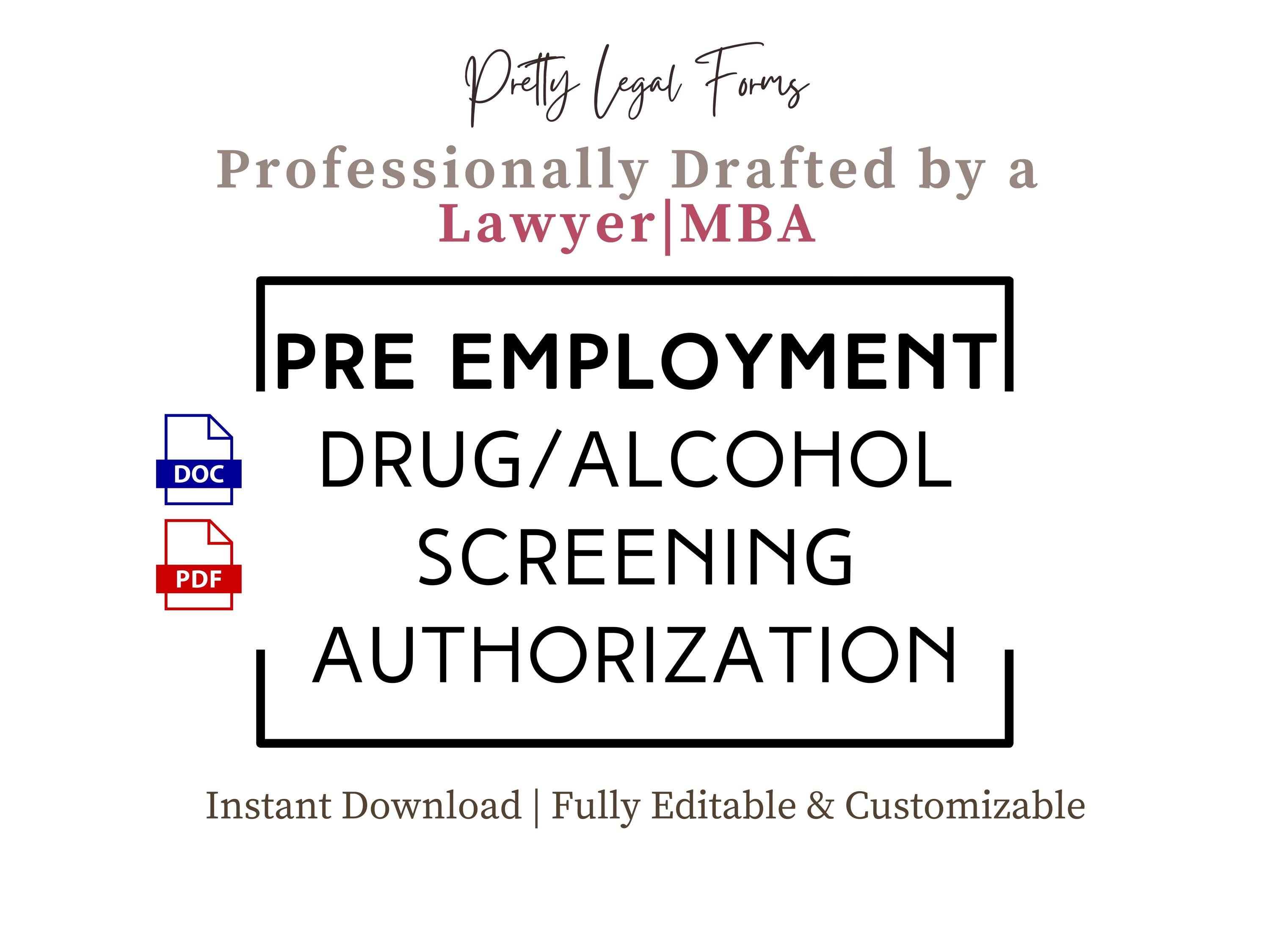 Pre Employment Drug Screening Form Employee Alcohol and Drug Testing ...