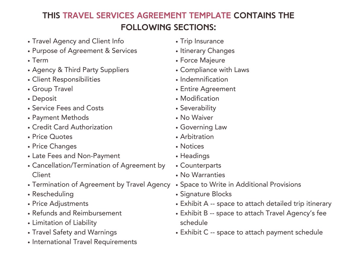 Travel Services Agreement Travel Agency Terms and Conditions Travel ...