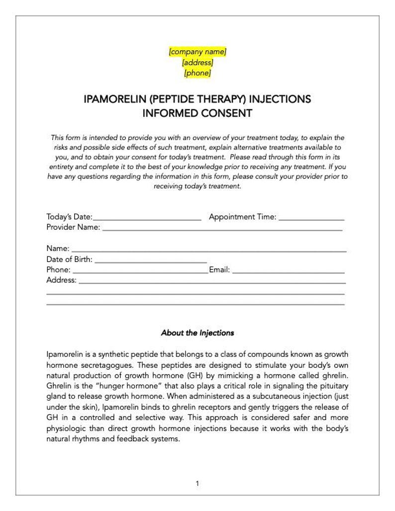 Ipamorelin Consent Form Peptide Therapy Informed Consent Template Med ...