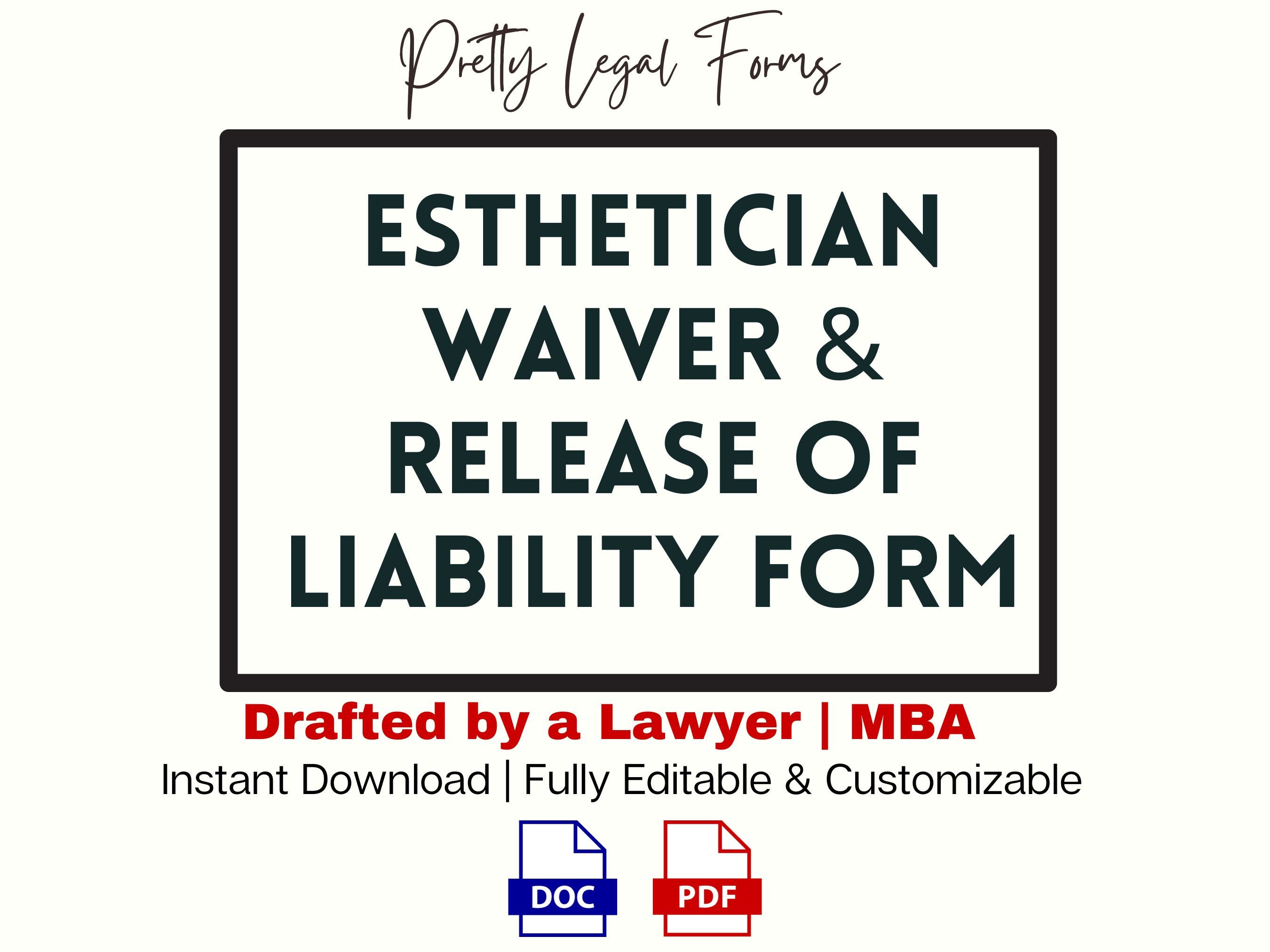 Esthetician Waiver Release of Liability Aesthetician Hold Harmless ...