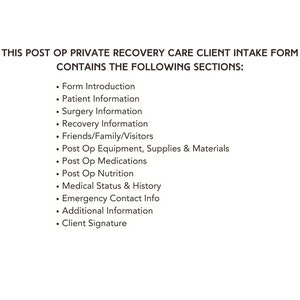 Post Op Recovery Intake Form Recovery Nurse Medical Questionnaire Home ...