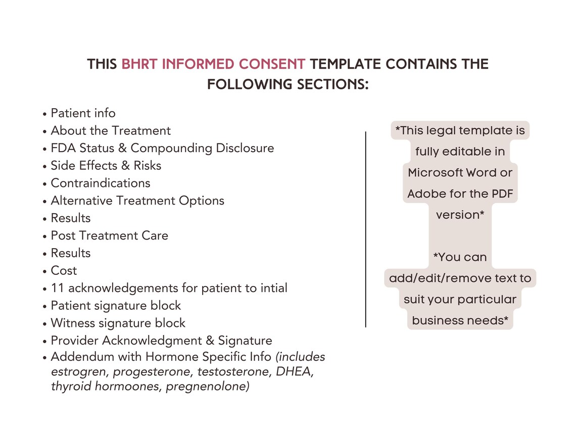 BHRT Consent Form, Bioidentical Hormone Replacement Therapy Informed ...